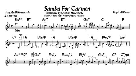 Paquito Drivera Samba For Carmen Transcription Chords Chordify