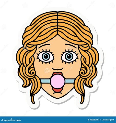 Tattoo Style Sticker Of Female Face With Ball Gag Stock Vector