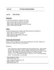 CSC Lab CSC PYTHON PROGRAMMING TEXT FILES LAB OBJECTIVES In This Lab Assignment