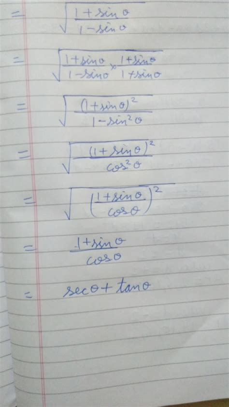 Prove That Under Root Sin Theta Upon Minus Sin Theta Is Equal To Sec Theta Theta
