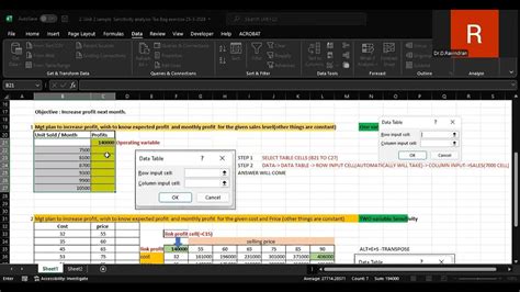 Sensitivity Analysis One Variable And Two Variables Youtube
