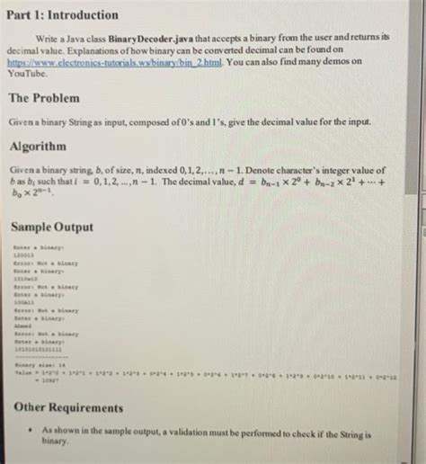Solved Part 1 Introduction Write A Java Class Binary
