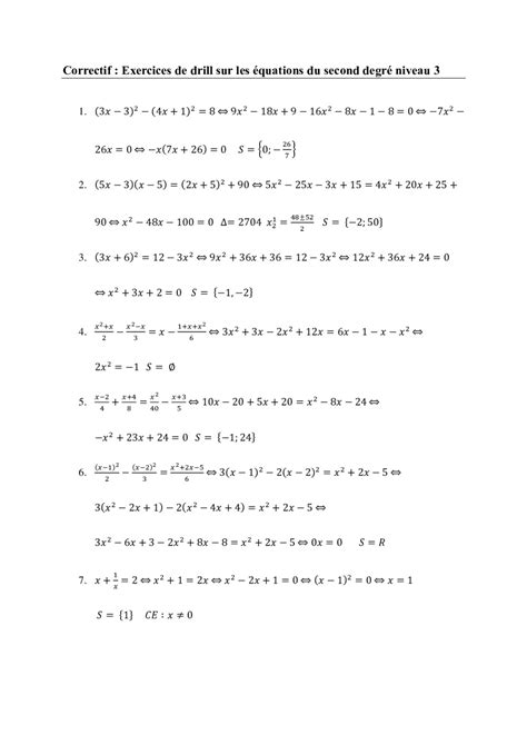R Solution Des Quations Du Nd Degr H M Exercices Corrections Bdrp