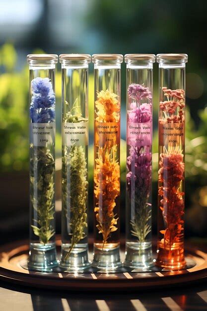 Premium AI Image Packaging Of Glass Test Tubes Earl Grey Lavender Jasmine Rose Pe Creative