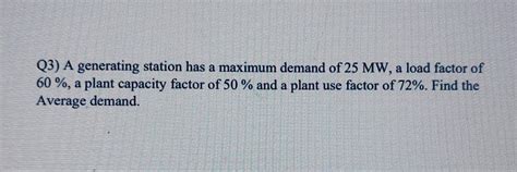 Solved Q3 A Generating Station Has A Maximum Demand Of