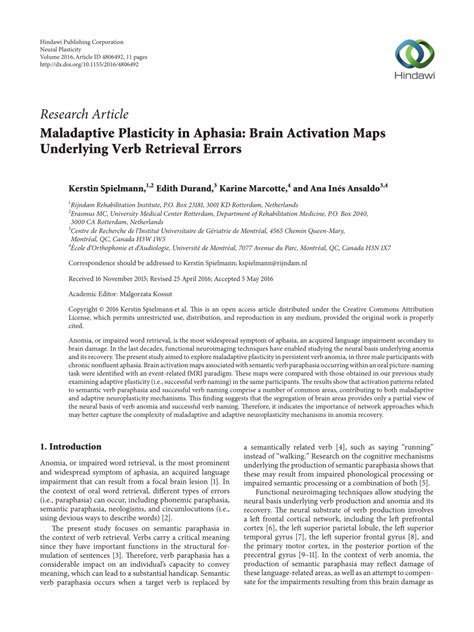 Pdf Maladaptive Plasticity In Aphasia Brain Activation Maps Underlying Verb Retrieval Errors