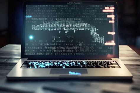 AI Generated Hacker Laptop With Binary Computer Code Internet And
