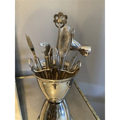 Vintage Wmf 7 Piece Stainless Steel Faces Bar Set Crate And Barrel Chairish
