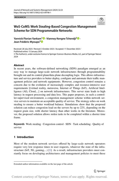 Wos Coms Work Stealing Based Congestion Management Scheme For Sdn