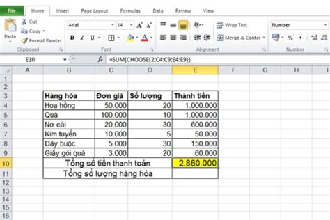 Một số hướng dẫn sử dụng hàm Choose trong Excel