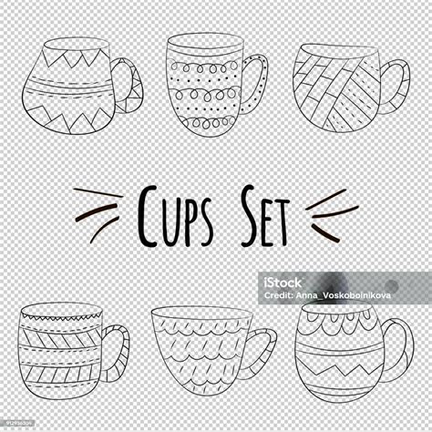 벡터의 차 커피 우유의 투명 컵 세트 스 칸디 나 비아 스타일에 손으로 그리는 채우기 없이 고립 된 단색 개체를 낙서 2018년에 대한 스톡 벡터 아트 및 기타 이미지