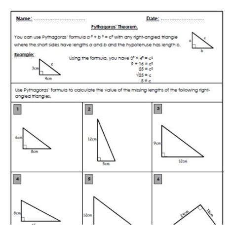 Pythagorean Theorem Missing Leg Worksheet