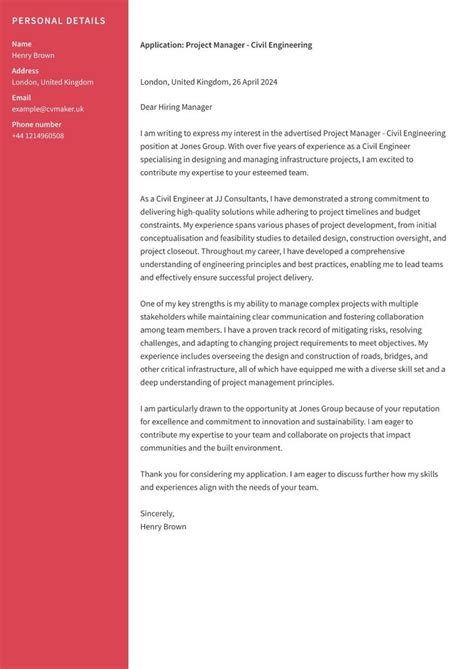 Civil Engineer Cover Letter Example