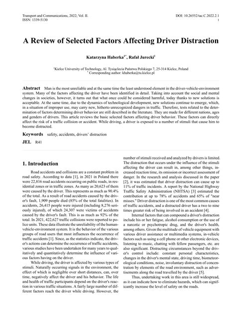 Pdf A Review Of Selected Factors Affecting Driver Distraction