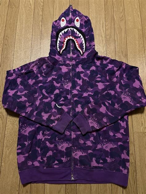Bape Og Vintage Nigo Bape Fire Camo Shark Zip Hoodie Purple Flame Grailed