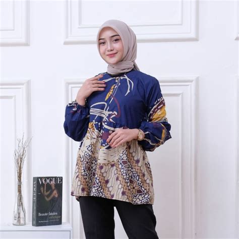Jual Batik Wanita Blouse Atasan Batik Wanita Lengan Panjang Terbaru