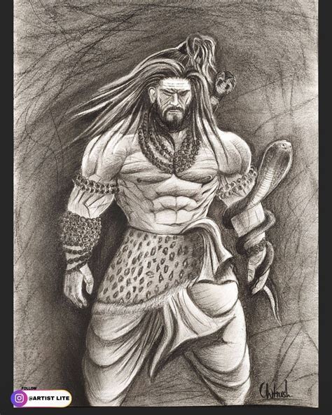 Angry Lord Shiva Pencil Sketch