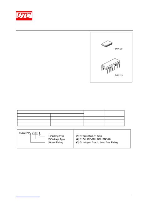 Ta8227apl D12 H T Datasheet110 Pages Utc Low Frequency Power Amplifier