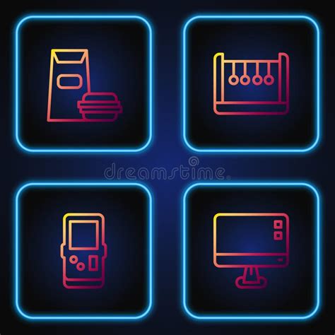 Set Line Computer Monitor Screen Tetris Burger And Pendulum Gradient