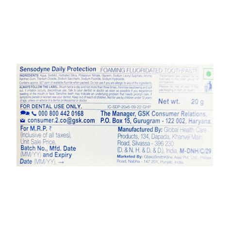 Buy Sensodyne Daily Protection Foaming Toothpaste 20 Gm Online At Best