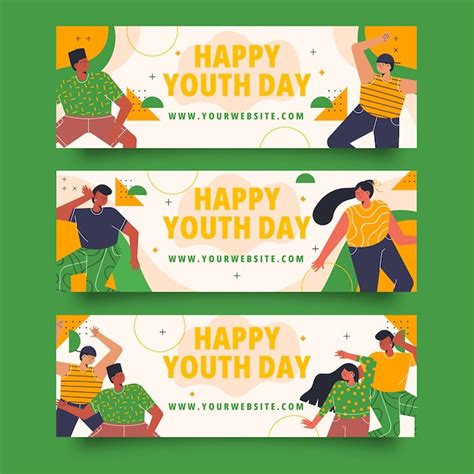 Free Vector Flat National Youth Day Horizontal Banners Set