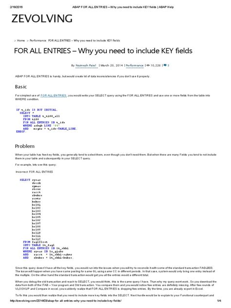 Abap For All Entries Why You Need To Include Key Fields Abap Help Pdf Microsoft Excel