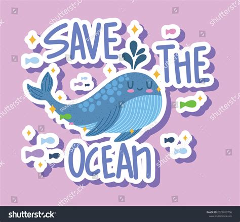Cute Whale Save Ocean Cartoon Stock Vector Royalty Free 2022019706