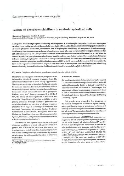 Pdf Ecology Of Phosphate Solubilizers In Semi Arid Agricultural Soils