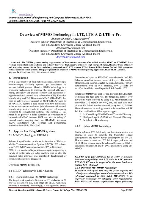 Overview Of Mimo Technology In Lte Lte A And Lte A Pro Docslib