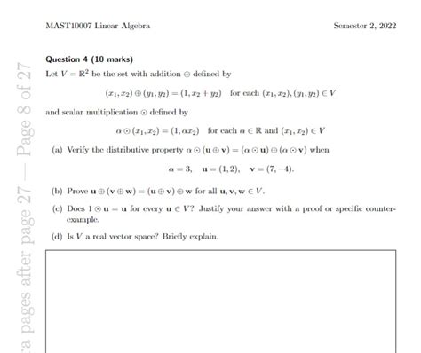 solved let v r2 be the set with addition ⊕ defined by