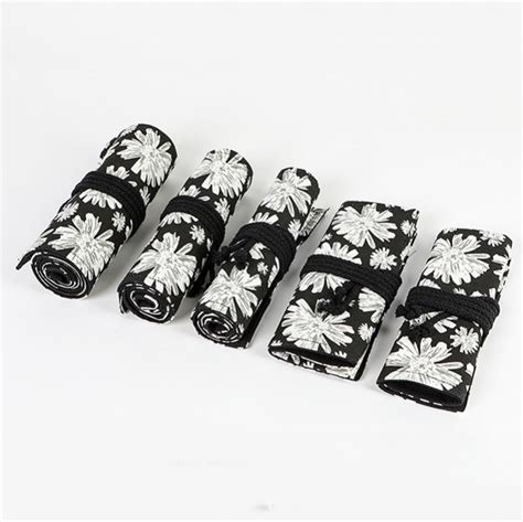 2 Pcs 48 홀 눈송이 인쇄 수제 캔버스 펜 커튼 대용량 롤러 펜 가방 스케치 컬러 연필 편지지 상자