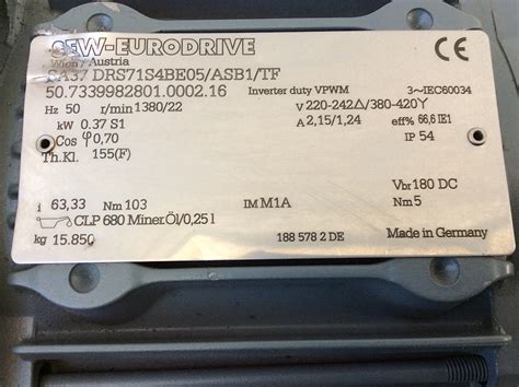 SEW Eurodrive Getriebemotor SA37 DRS71S4BE05/ASB1/TF 0.37kW, 1380/22 r ...