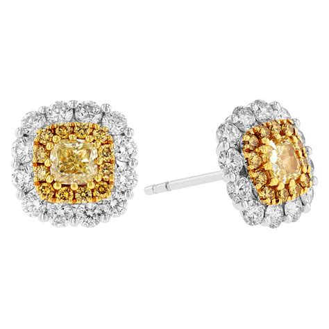 Fancy Yellow Diamond Double Halo Stud Earrings In White Gold Borsheims