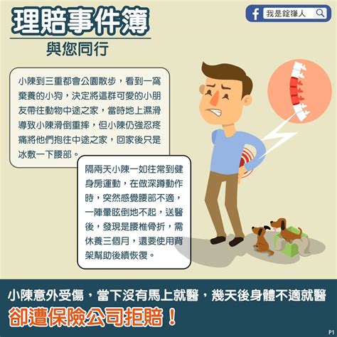 錠嵂保險經紀人大里營業處 【理賠事件簿】與您同行 小陳意外滑倒沒有馬上就醫，幾天後健身在深蹲時，