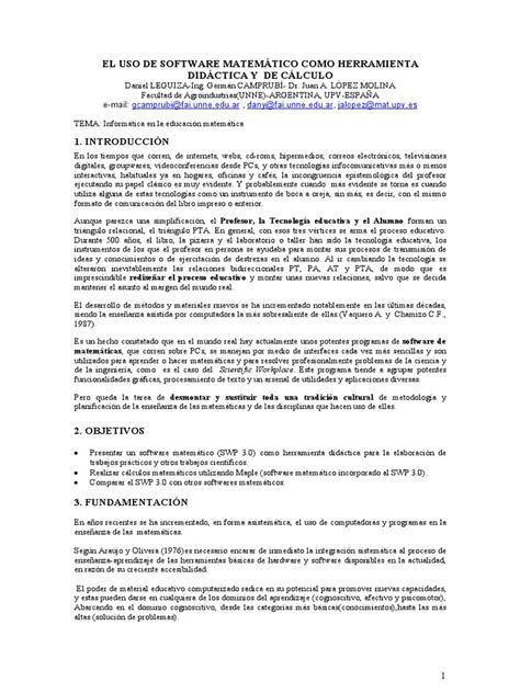 El Uso De Software MatemÁtico Como Herramienta DidÁctica Y De CÁlculo Pdf
