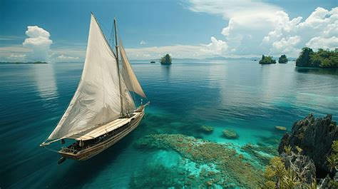 A Sail Boat In Raja Ampat Papua Background Ocean Indonesia Nature Background Image And