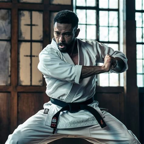 Premium Photo Man Practises Martial Arts Background