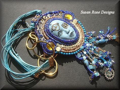 Steampunk Inspired Polymer Clay Cabochon Face Beaded Necklace Collier