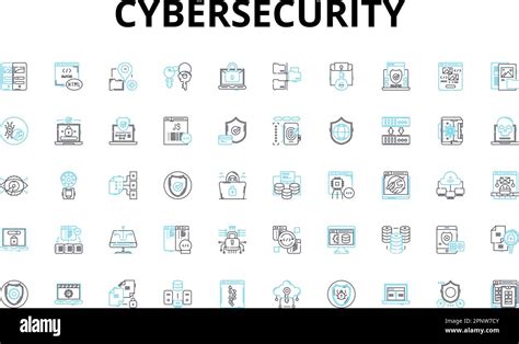 Cybersecurity Linear Icons Set Encryption Firewall Malware Phishing