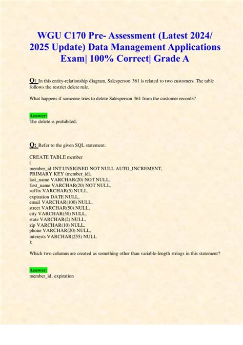 Wgu C170 Pre Assessment Latest 2024 2025 Update Data Management