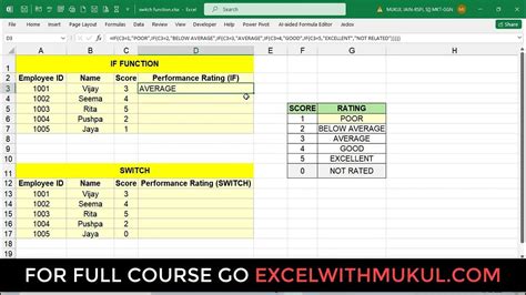 If And Switch Function In Excel In Hindi Youtube