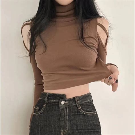Turtleneck Hollow Out Long Sleeve Crop Top · Teddyloveeve · Online