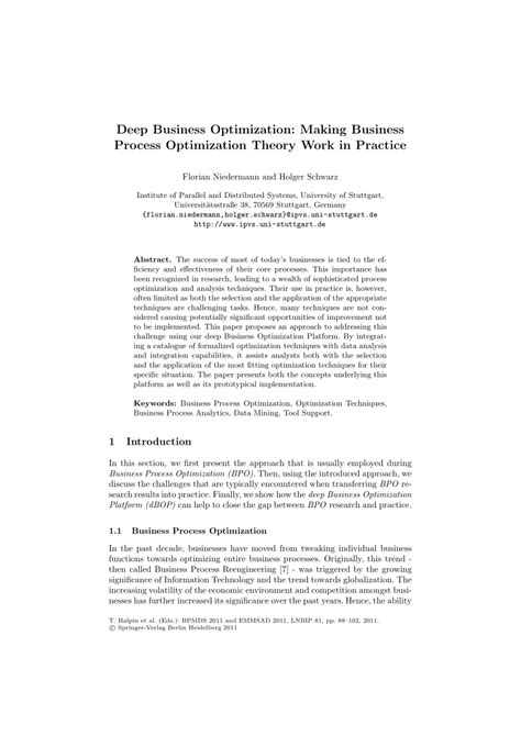 Pdf Deep Business Optimization Making Business Process Optimization Theory Work In Practice