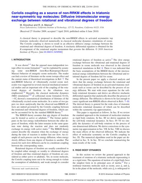 PDF Coriolis Coupling As A Source Of Non RRKM Effects In Triatomic