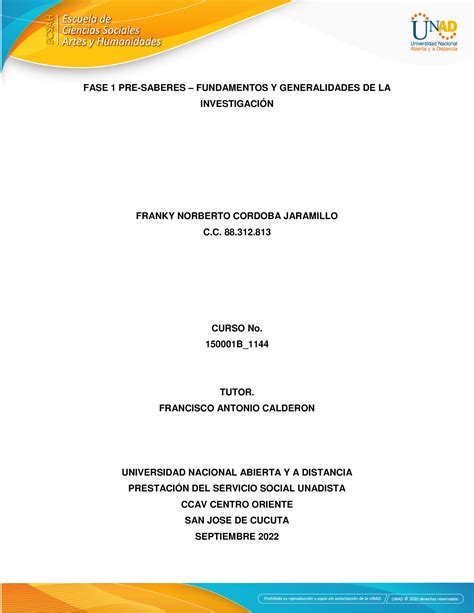 Fase 1 Presaberes Fundamentos Y Generalidades De Investigación Fase