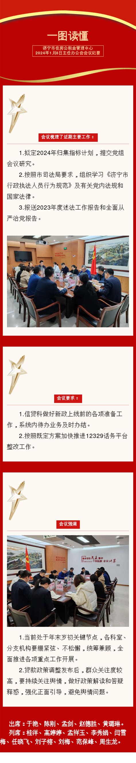 济宁市人民政府 部门会议 一图读懂：济宁市住房公积金管理中心2024年1月8日主任办公会会议纪要
