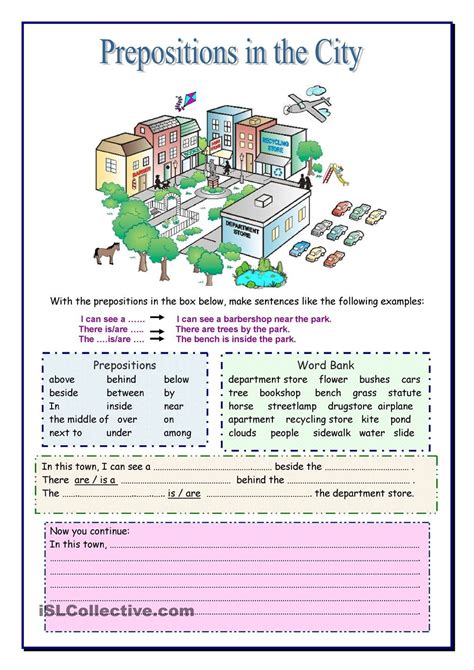 Prepositions In The City Prepositions Preposition Worksheets Learn