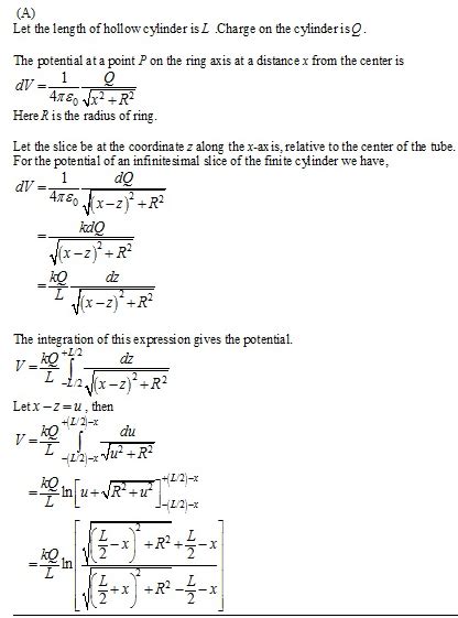 Solved A Hollow Thin Walled Insulating Cylinder Of Radius R And
