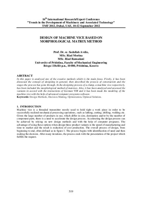 Pdf Design Of Machine Vice Based On Morphological Matrix Method