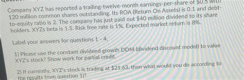 Solved Company Xyz Has Reported A Trailing Twelve Month